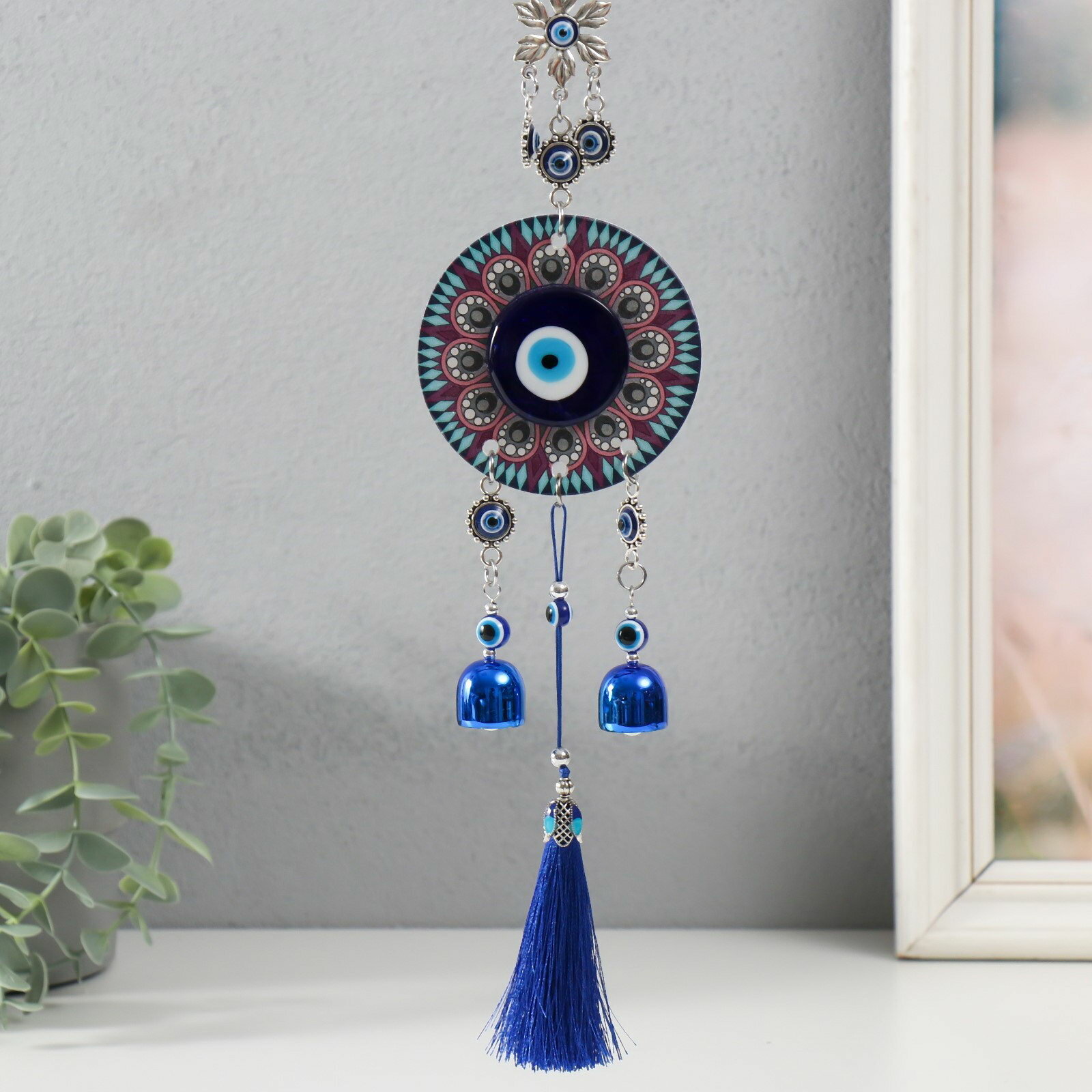 Музыка ветра металл от сглаза "Глаз с двумя колокольчиками", 30.5x8x2 см