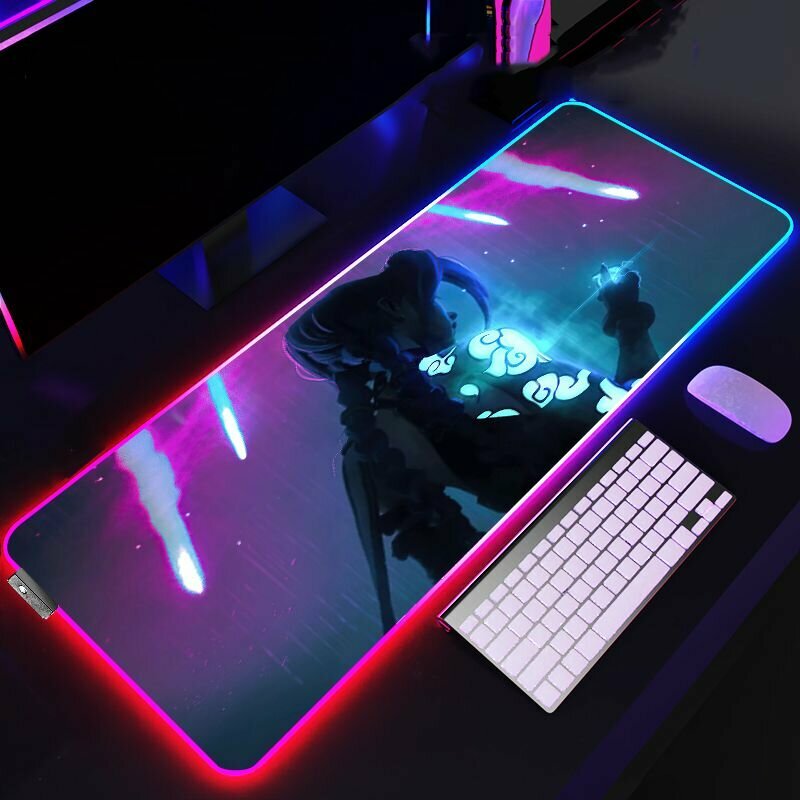 RGB LED большой игровой коврик для мыши с клавиатурой jinx League of Legends, коврик для рабочего стола ноутбука, материал из натурального каучука, размер 40x90xxl