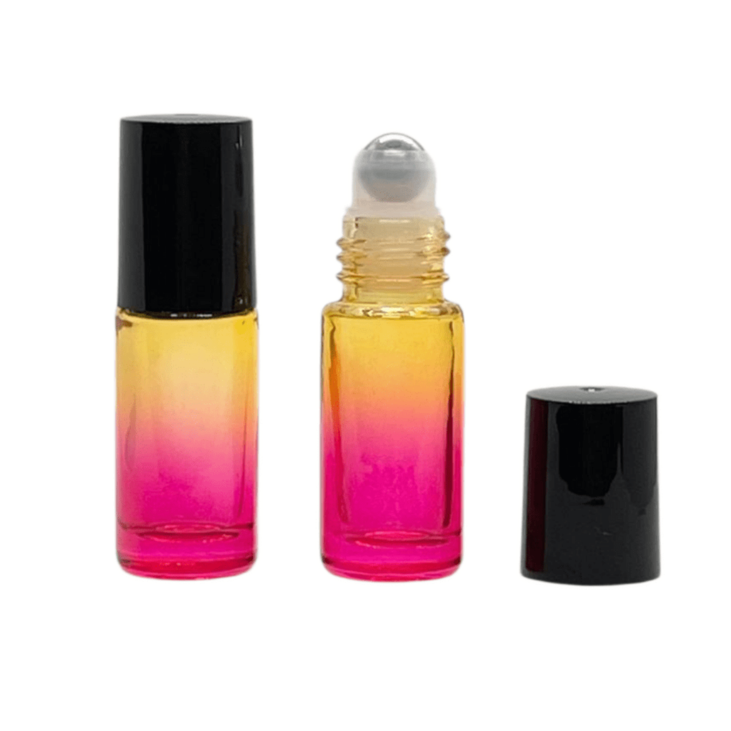 Набор роллеров для эфирных масел, флакон 5 мл, 5 штук, стекло градиент № 2, черная крышка, ролик в белой оправе