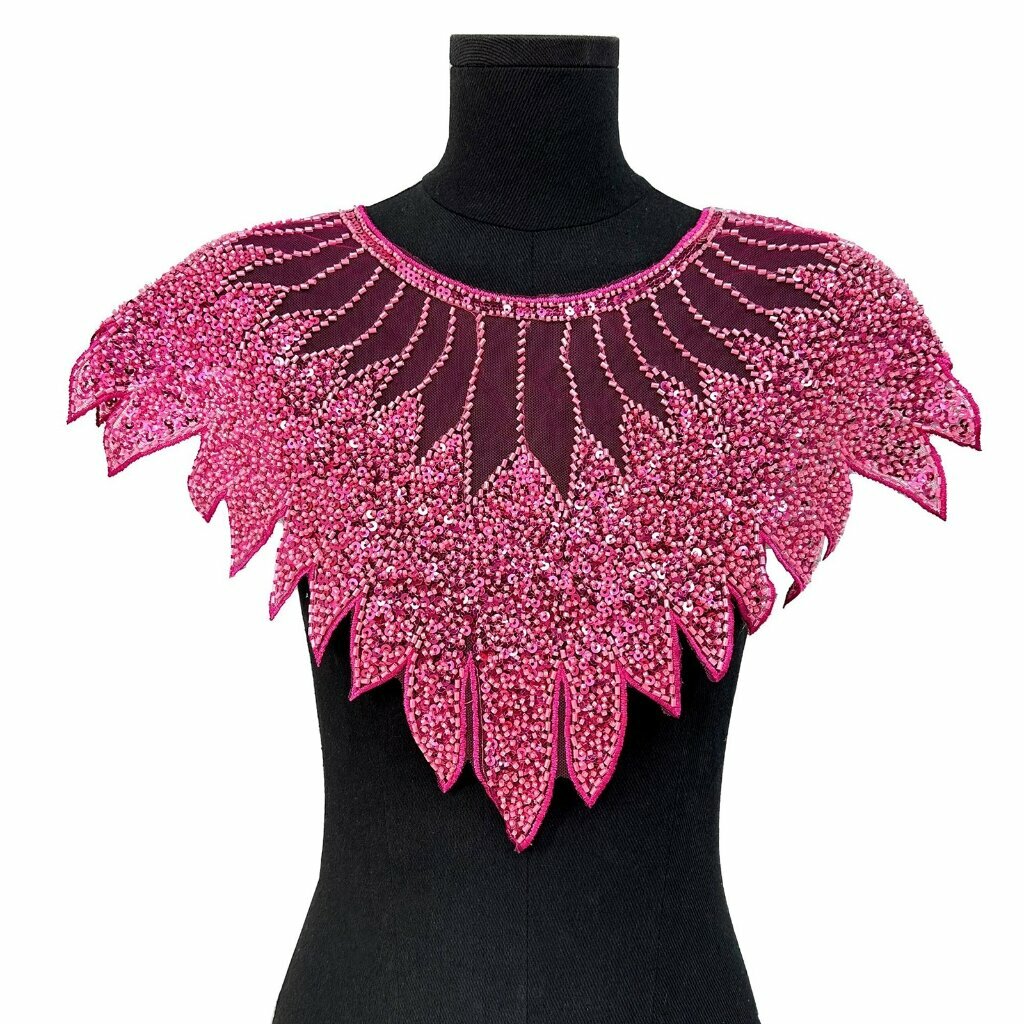 Вышивка бисером, пайетками, сеткой снизу, воротник тяжелой промышленности, передняя часть нагрудника, нашивка для одежды, аксессуары для украшения-розово-красный