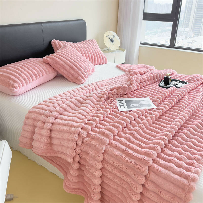 Comfy blanket with solid color striped design for relaxation and sleep brand pink 180x200cm, pink