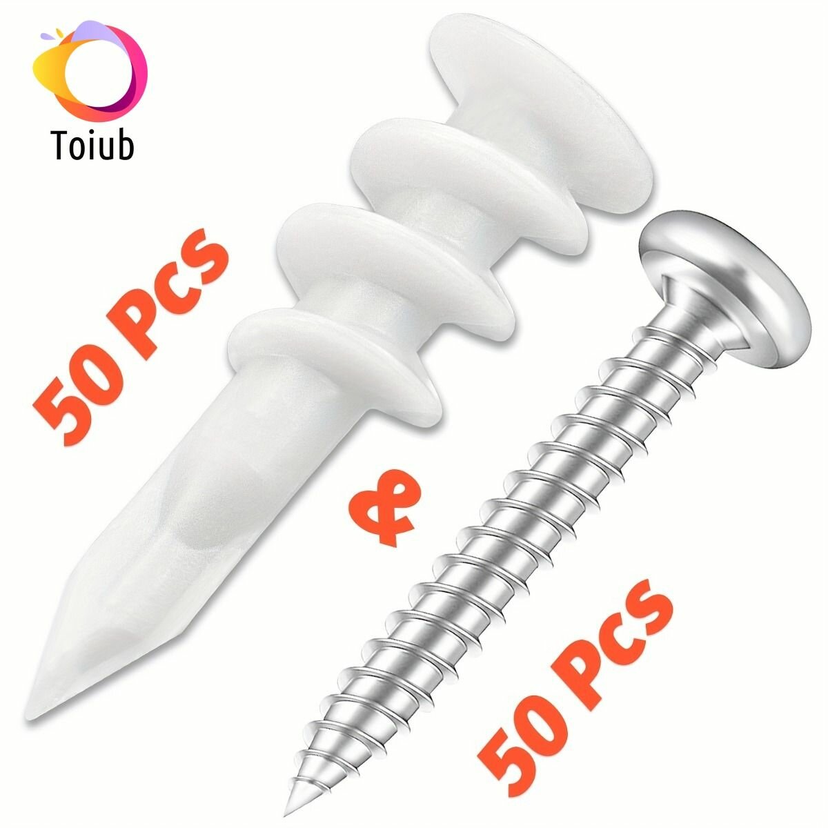 50 Саморезов/Резьбовых Пластиковых Анкеров из Гипсокартона и 50 Винтов для Подвешивания и Монтажа