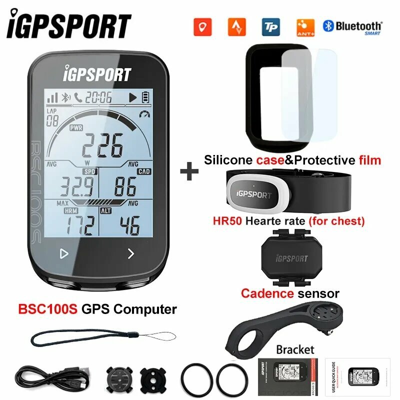 IGPSPORT BSC100S Велосипедный спидометр Беспроводной водонепроницаемый IPX7 Заряжаемый велосипед Компьютерный спидометр GPS 2.6 - дюймовый жидкокристаллический дисплей Bluetooth ANT + mtb