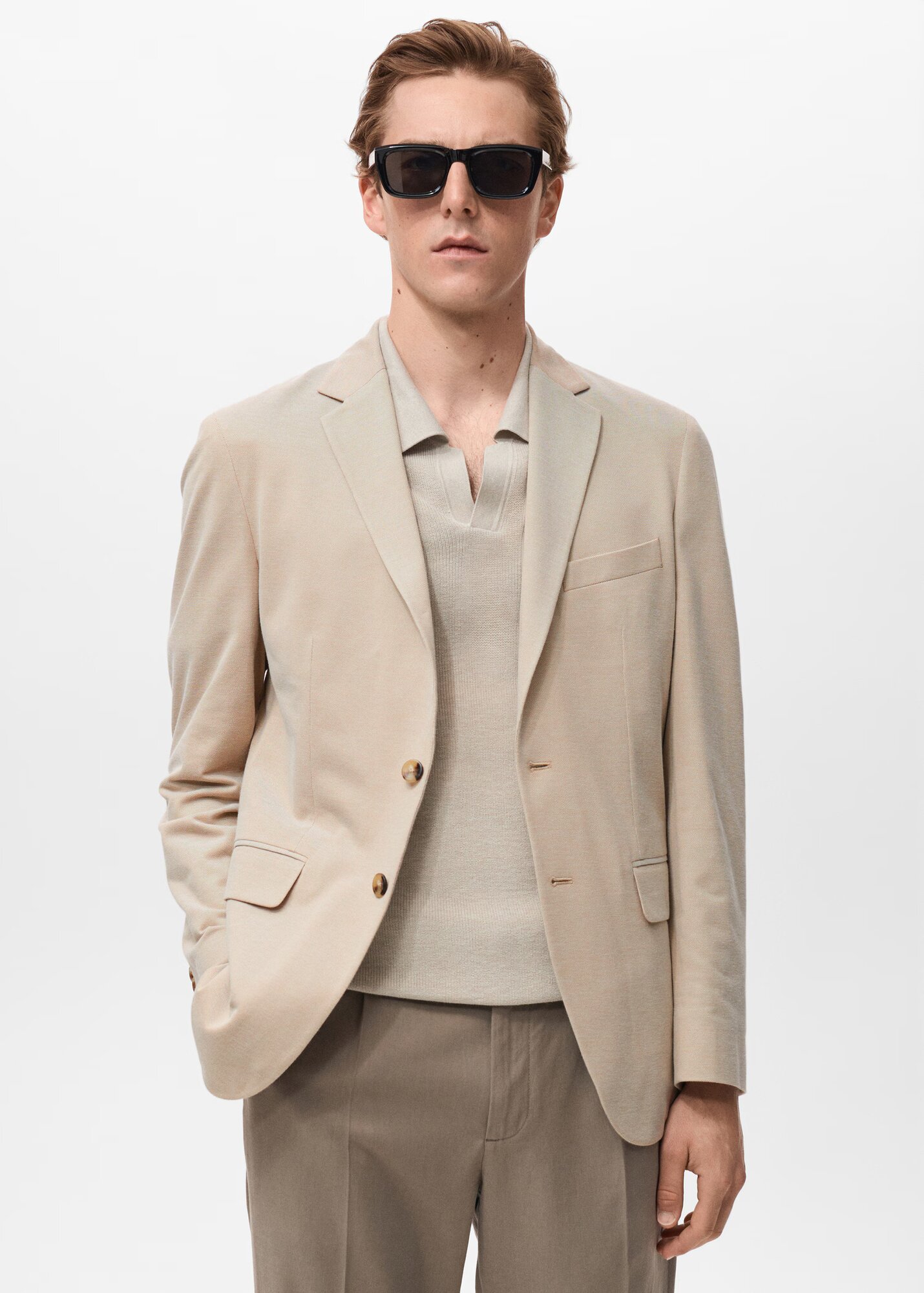 Пиджак MANGO Outlet, размер 56 EU, светло-бежевый