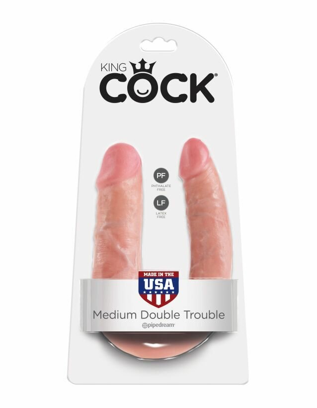 Двусторонний дилдо среднего размера телесный King Cock U-Shaped Medium Double Trouble