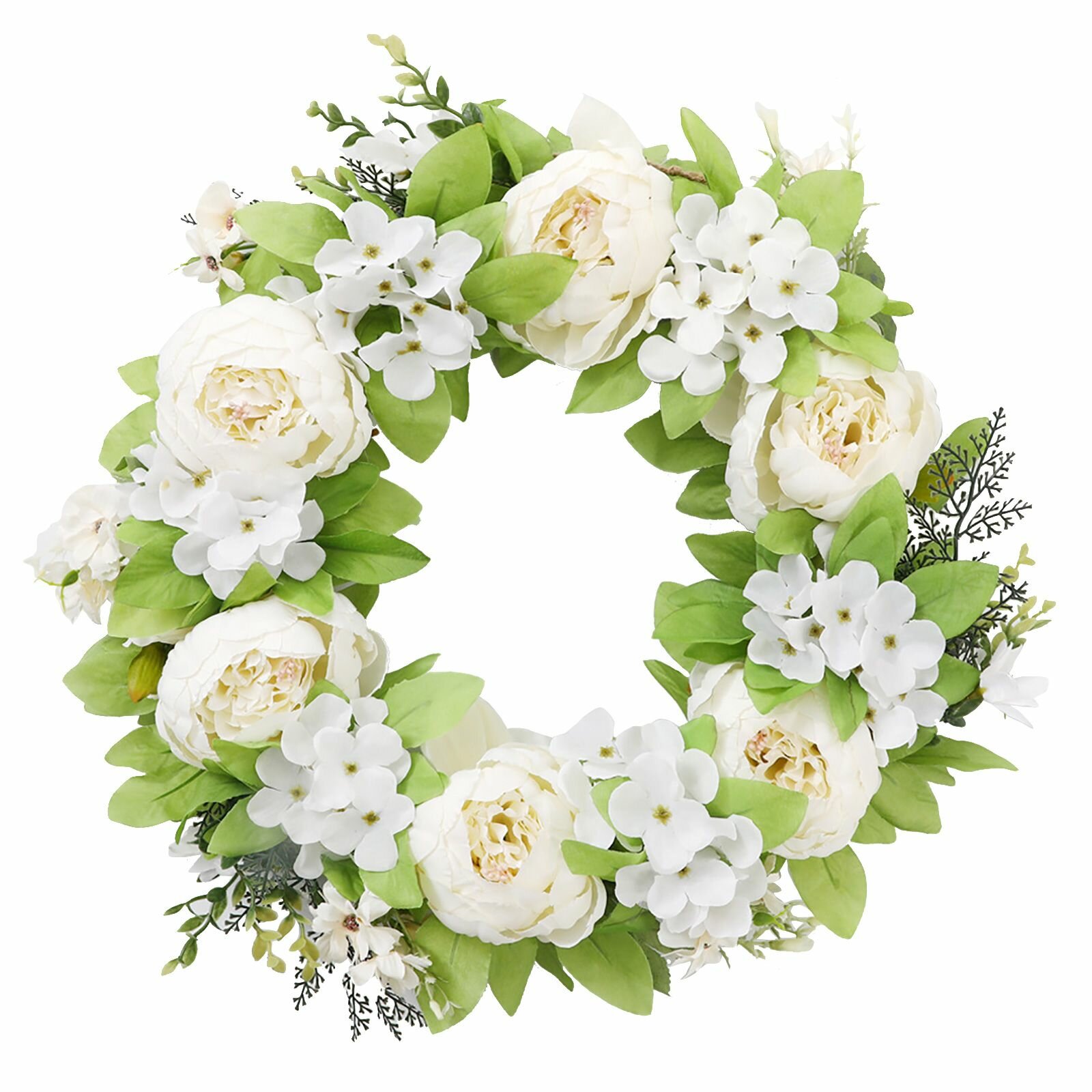 Белый венок из искусственных пионов, 40 см