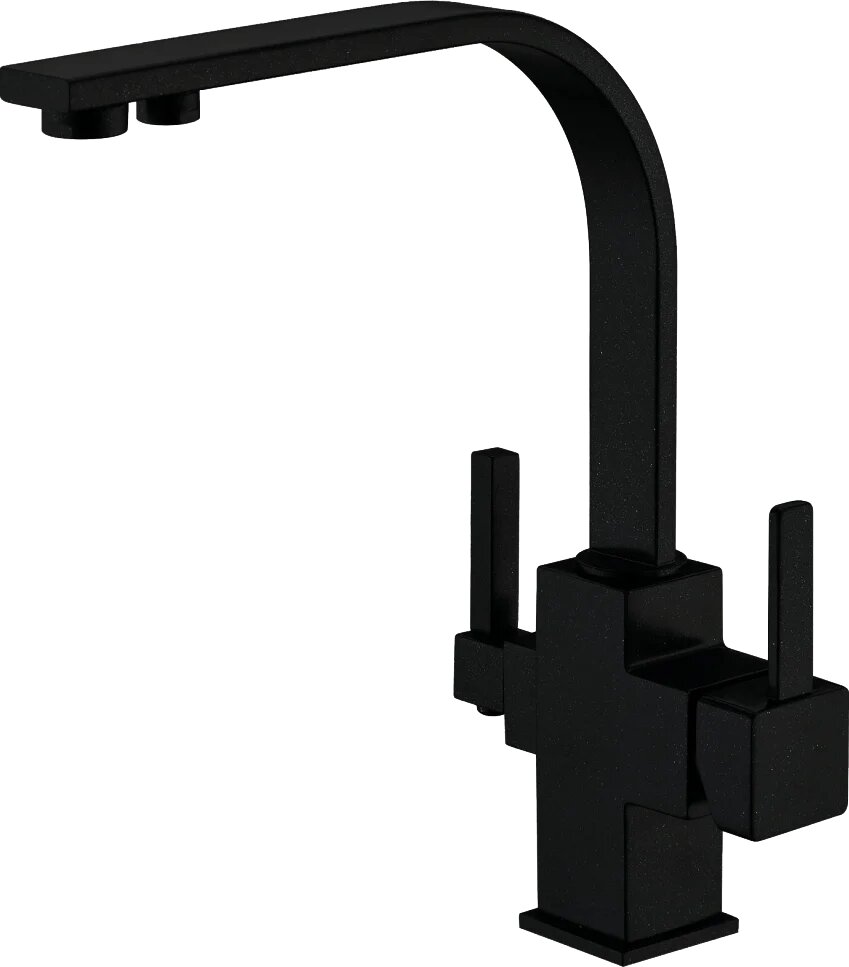 Смеситель для кухни Zorg Sanitary ZR 332 YF BLACK с краном для питьевой воды, с поворотным изливом, черный, матовый, однорычажный, латунный, с керамическим картриджем