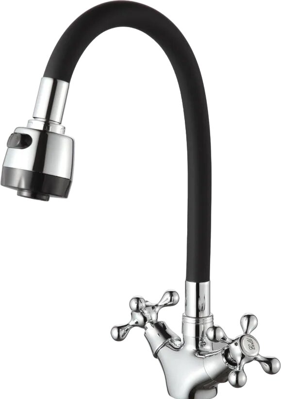 Смеситель для кухни D-lin D153810-1T с гибким изливом, с поворотным изливом, хром, черный, матовый, глянцевый, вентильный