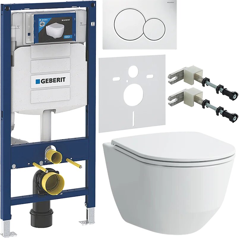 Комплект Унитаз подвесной Laufen Pro Rimless без ободка / Крышка с микролифтом, петли хром / Инсталляция Geberit Duofix UP 320 111.300.00.5, Кнопка Sigma белая, Шумоизоляция