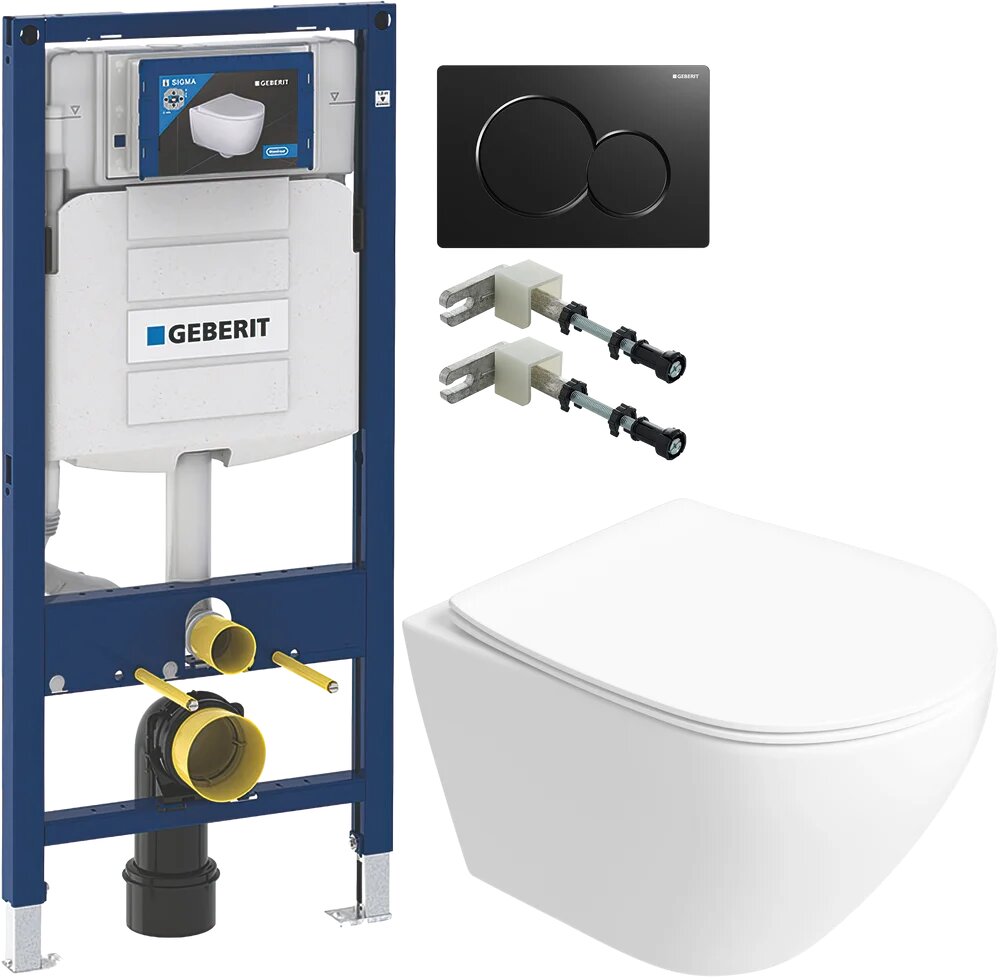 Комплект Унитаз подвесной STWORKI Кронборг S28401WH / Инсталляция Geberit Duofix UP 320 111.300.00.5 / Крепления к стене, Кнопка черная