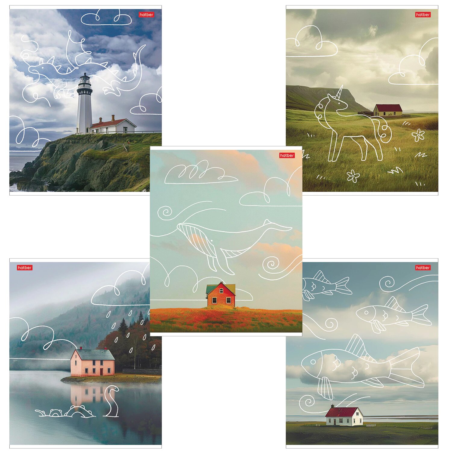 Тетрадь обложка пластик, А5, 48 л, скоба, клетка, HATBER, "Во сне и наяву" (микс), 087648, 48Т5В1пл (упаковка 5 шт.)