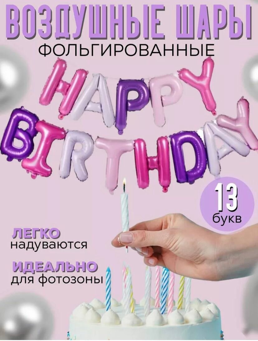 Набор воздушных шаров растяжка С Днем Рождения Набор шаров-букв (41 см)-"Happy Birthday, Розовое Золото