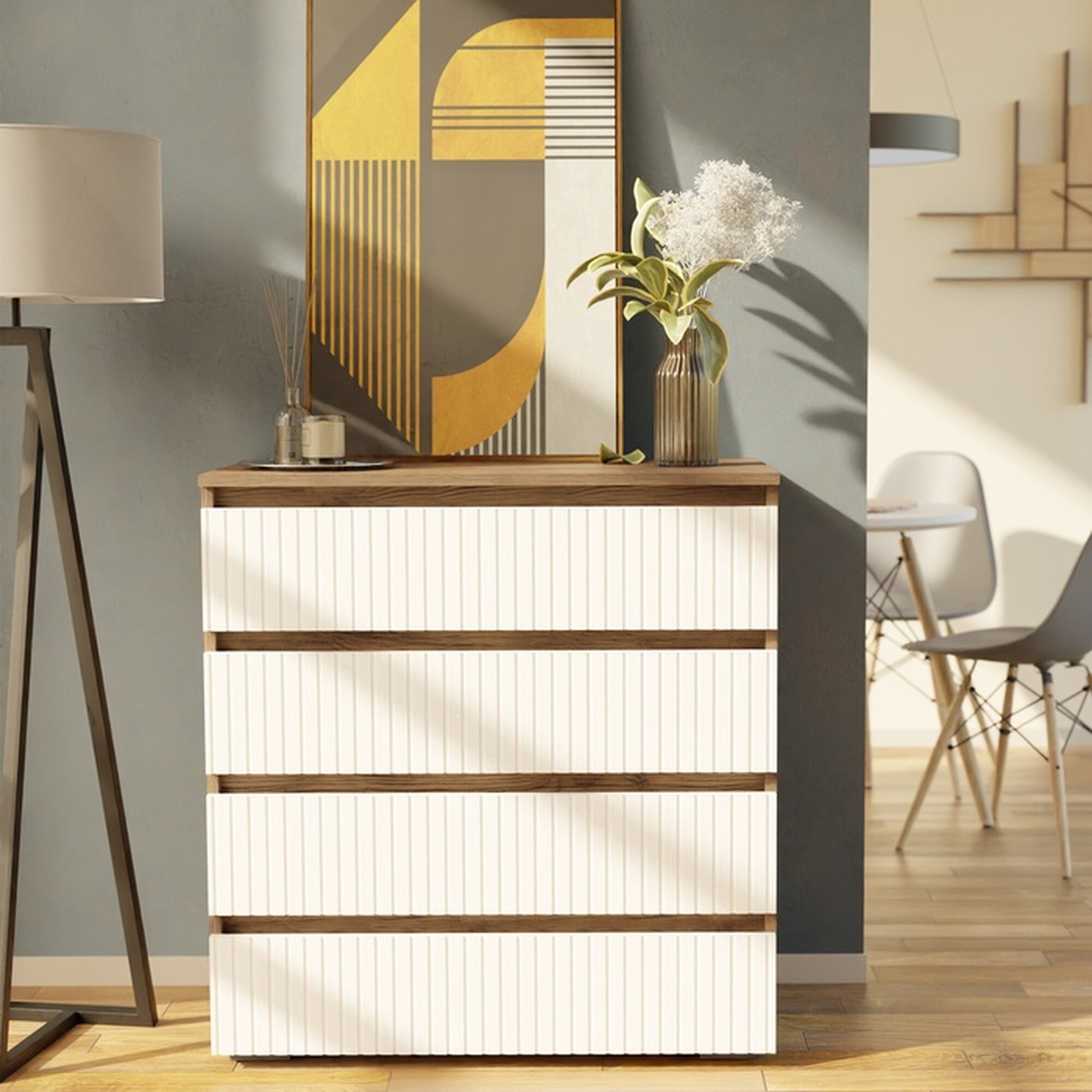 Комод 4 ящика «Ника», 800×430×820 мм, белый софт МДФ/ дуб вотан