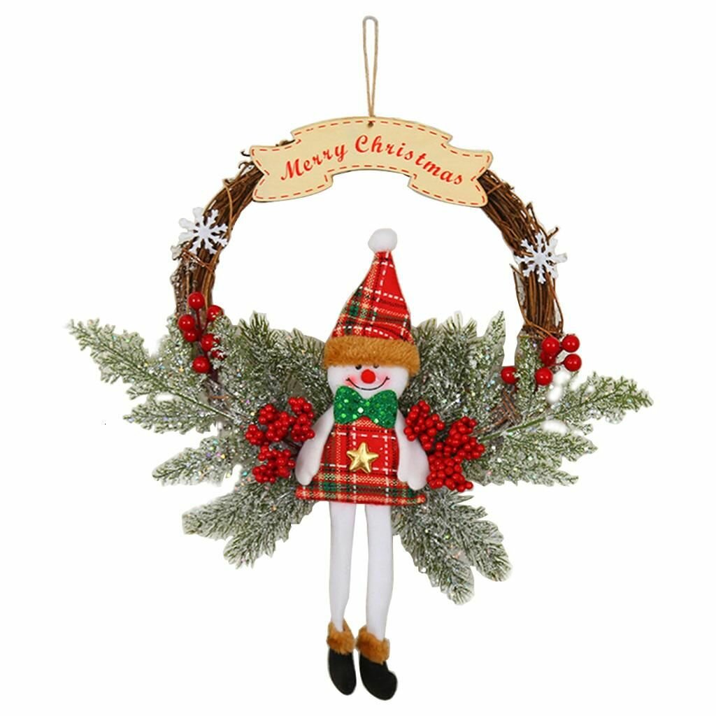 Рождественская гирлянда из ротанга-2 снеговика