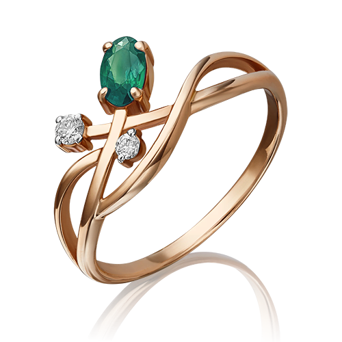 Кольцо, красное золото, 585 проба, бриллиант, изумруд