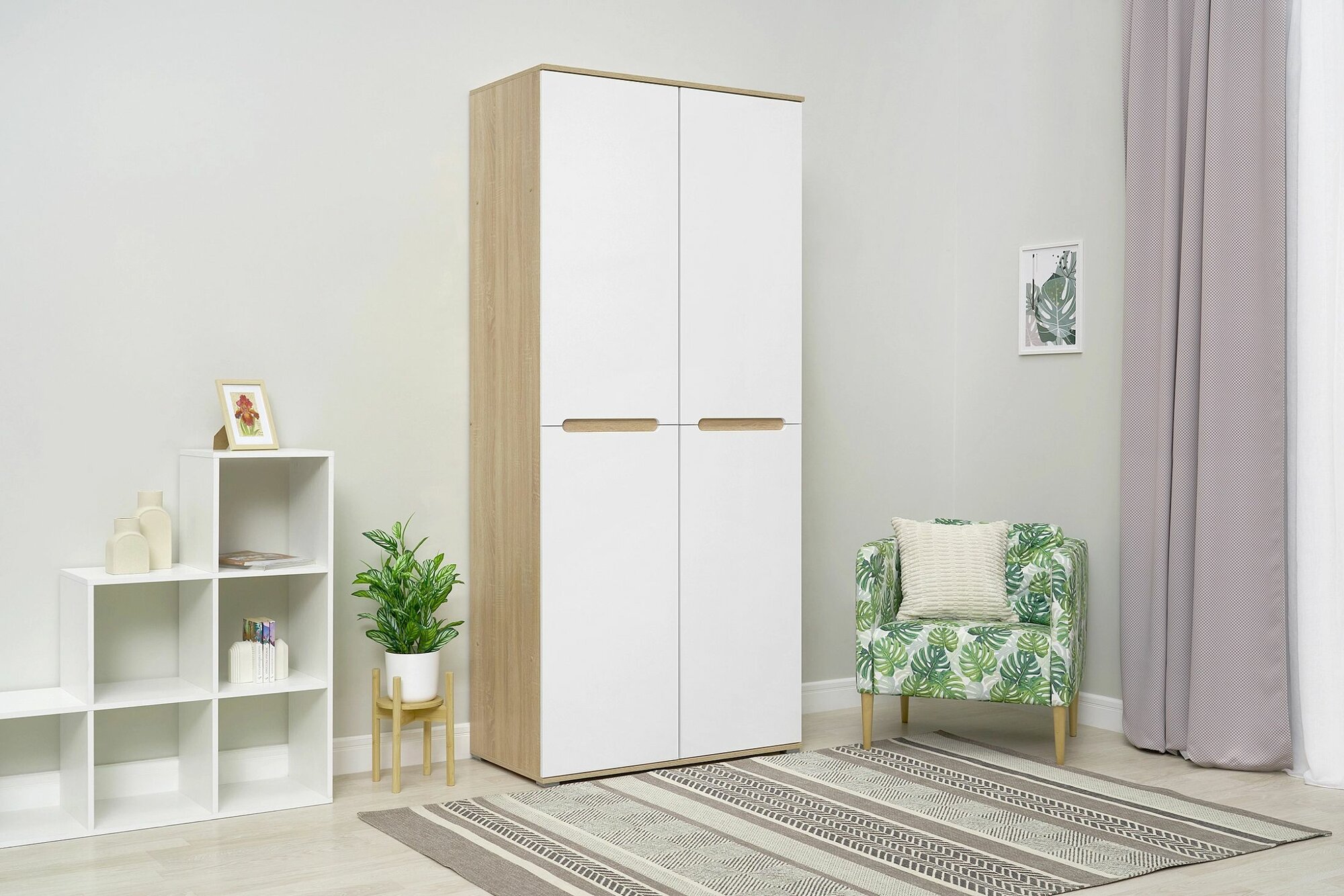 Ким Шкаф 2-х створчатый (Белый глянец холодный/сонома)