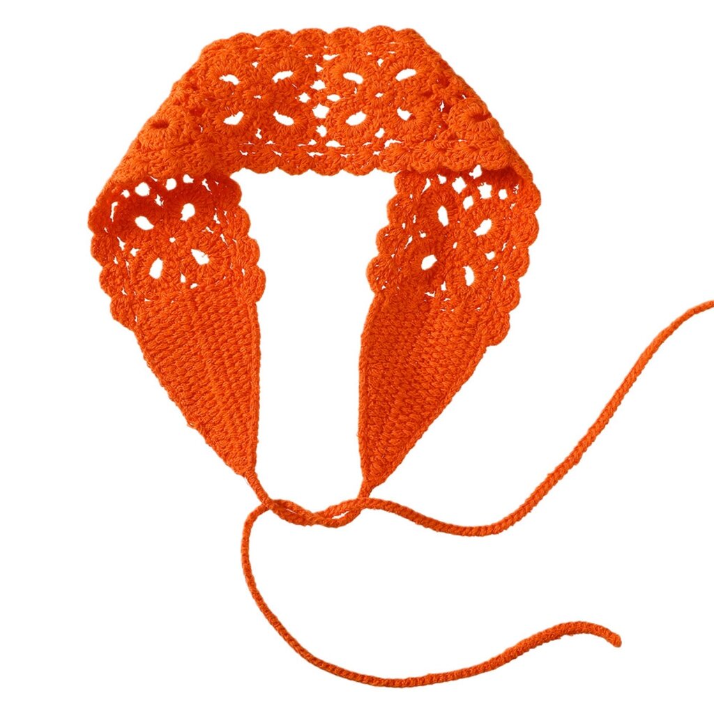 Полая вязаная лента для волос с цветком-оранжевый