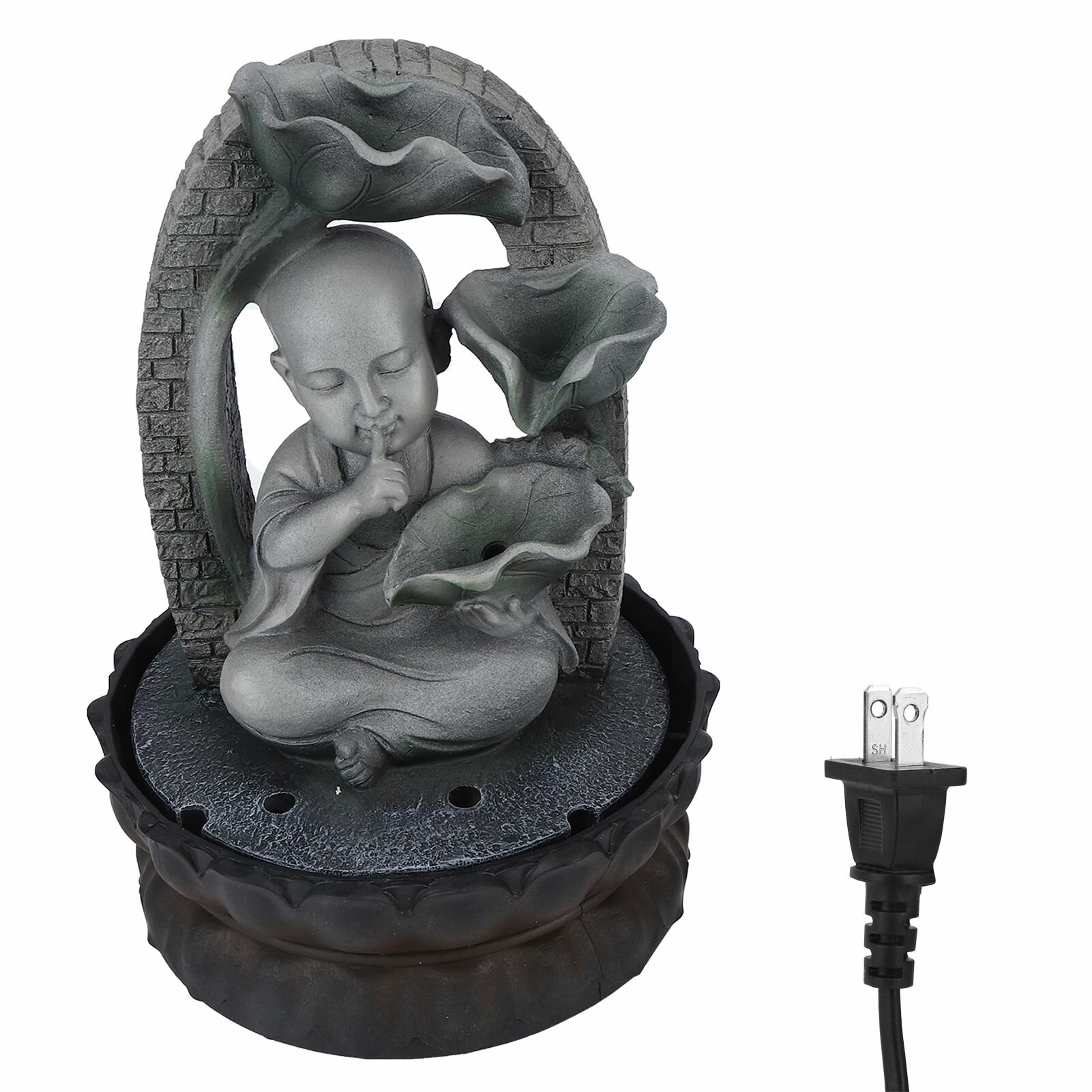 Светодиодный настольный фонтан-водопад из смолы "Будда" для домашнего офиса, расслабляющий декор с американской вилкой 110 В, спокойный рассеянный свет