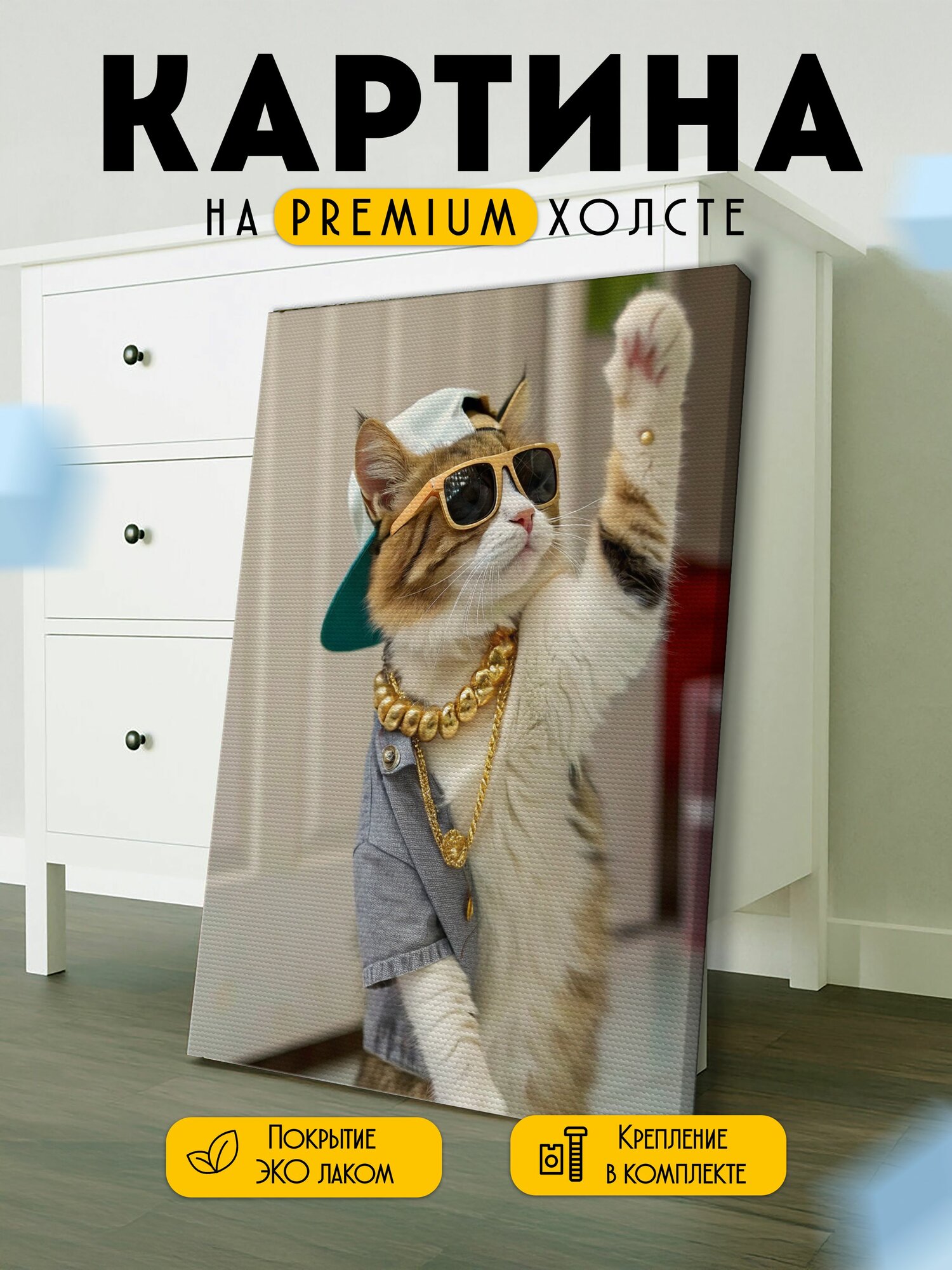 Картина, смешные животные, крутой кот в очках
