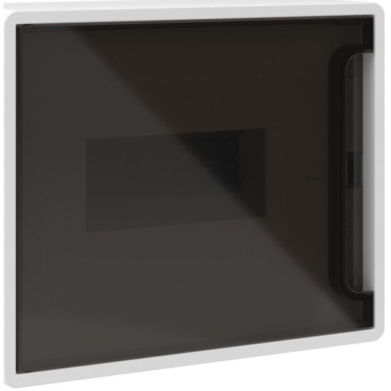 Щиток Dkc 8 мод настенный FRAME ЩРн-П-8, белый, с тонированной дверцей, с 2 шинами PEN на 6 и 8 отв, F08W1WD