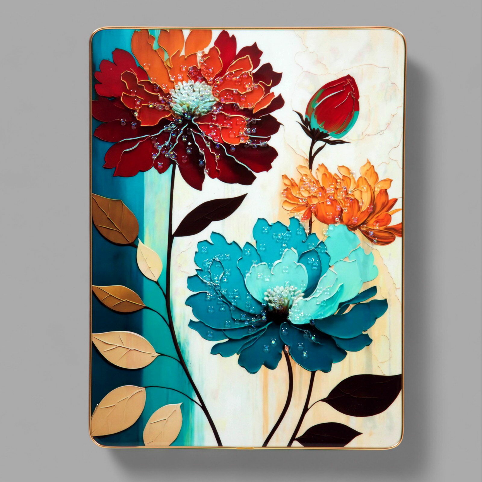 Картина акрил "Объёмные цветы", 40x30 см, тематика: цветочно-растительная