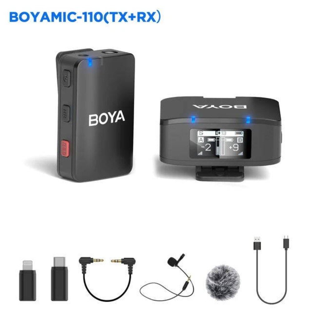 BOYA BOYAMIC Беспроводной петличный микрофон с 8 ГБ встроенной памяти для записи до 15 часов при передаче на 300 метров