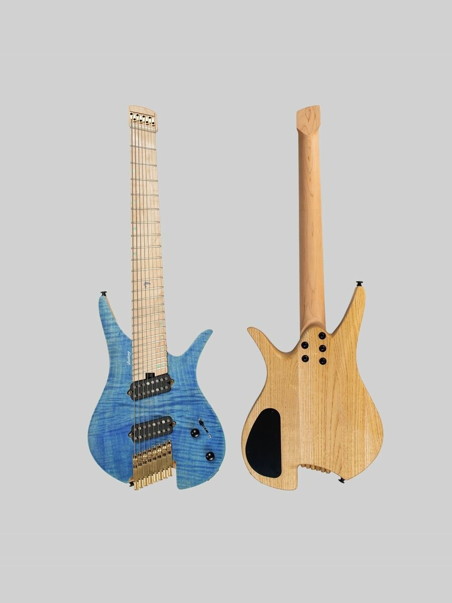 Batking Электрогитара головless, 8-струнная, веерный мензур, с накладкой из птичьего глаза и светящимся инкрустом, для путешествий