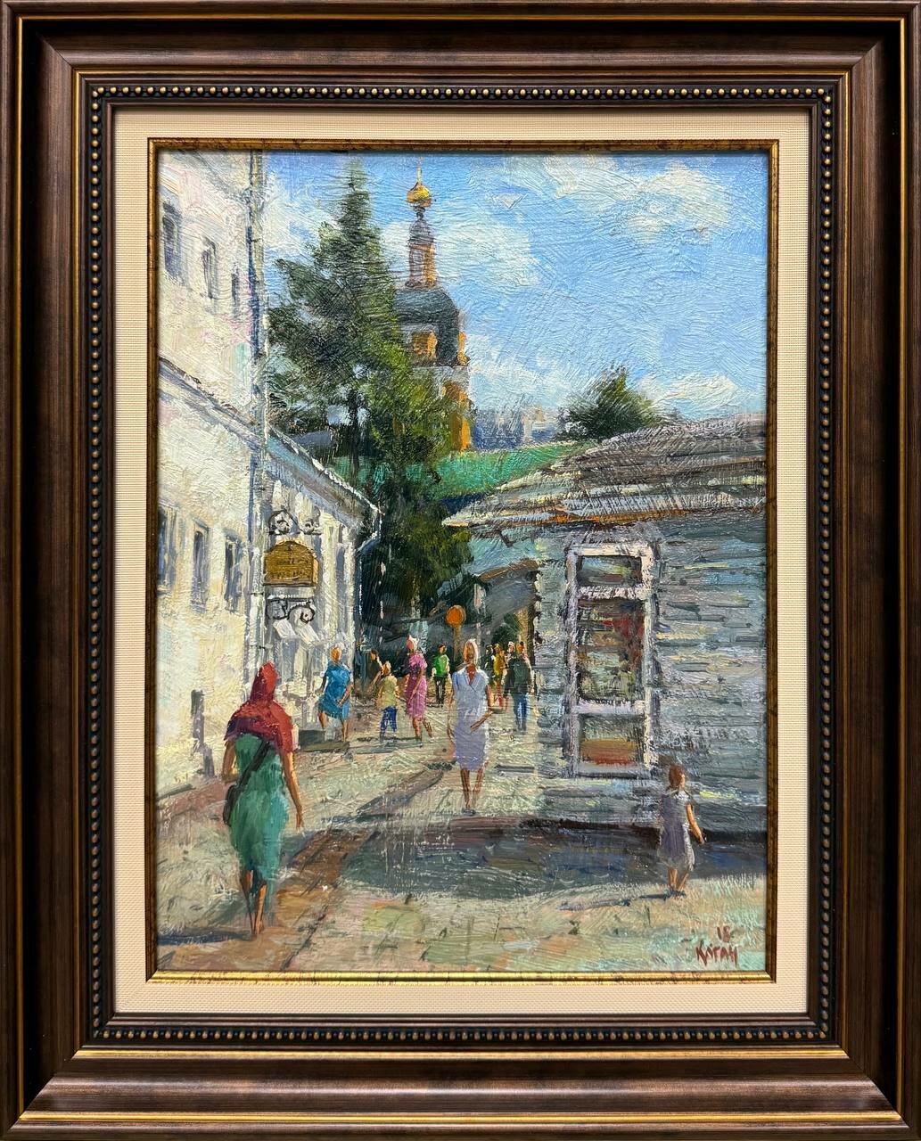 Картина маслом на мдф, городской пейзаж "Новоспасский монастырь", 2018 г, 40х30 см. Автор Коган Борис