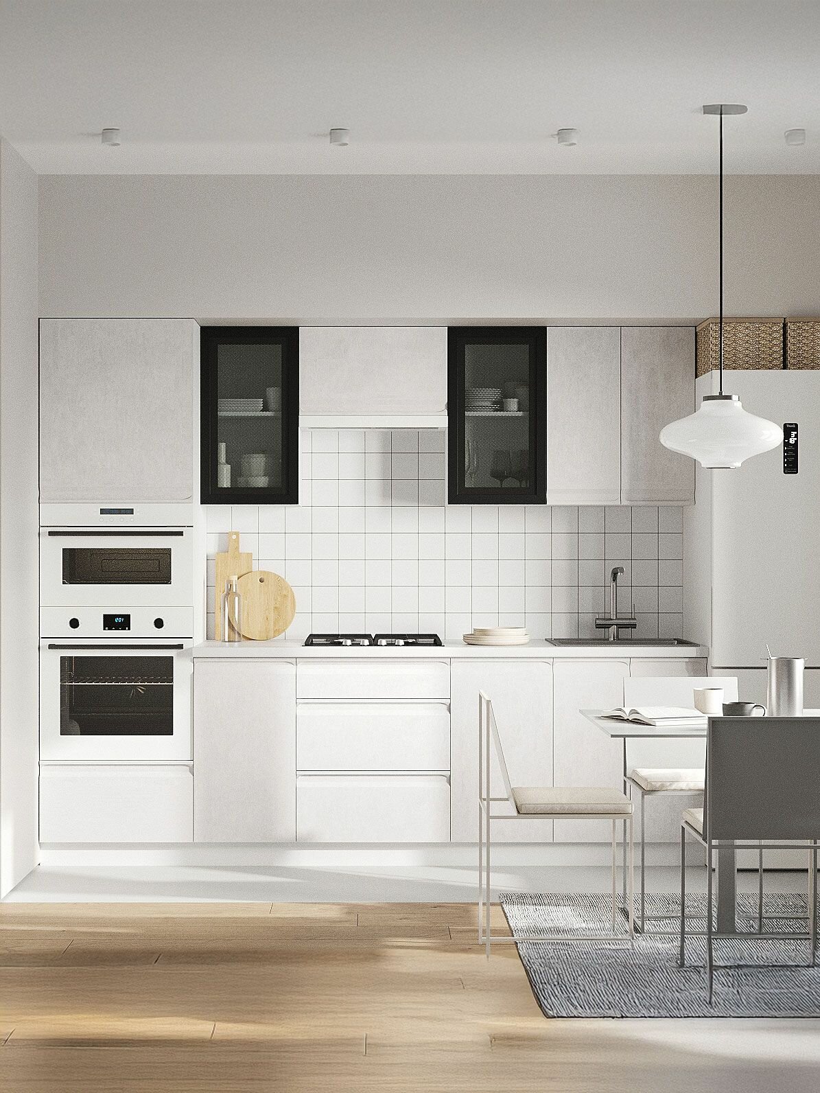 Кухонный гарнитур Велюр 260 см, мебель для дома и кухни, Белый / Бетон снежный