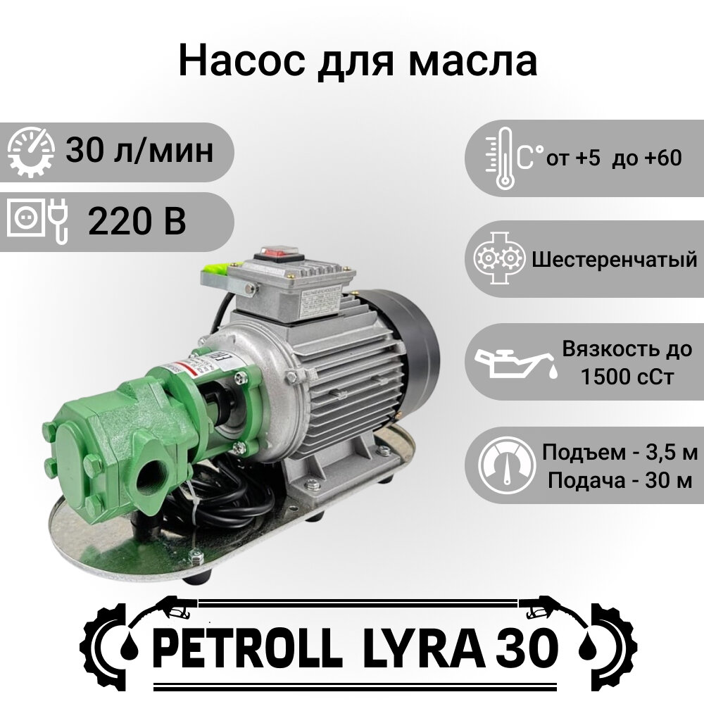 Petroll Lyra 30 - насос для перекачки масла, шестеренчатый, самовсасывающий (30 л/мин)