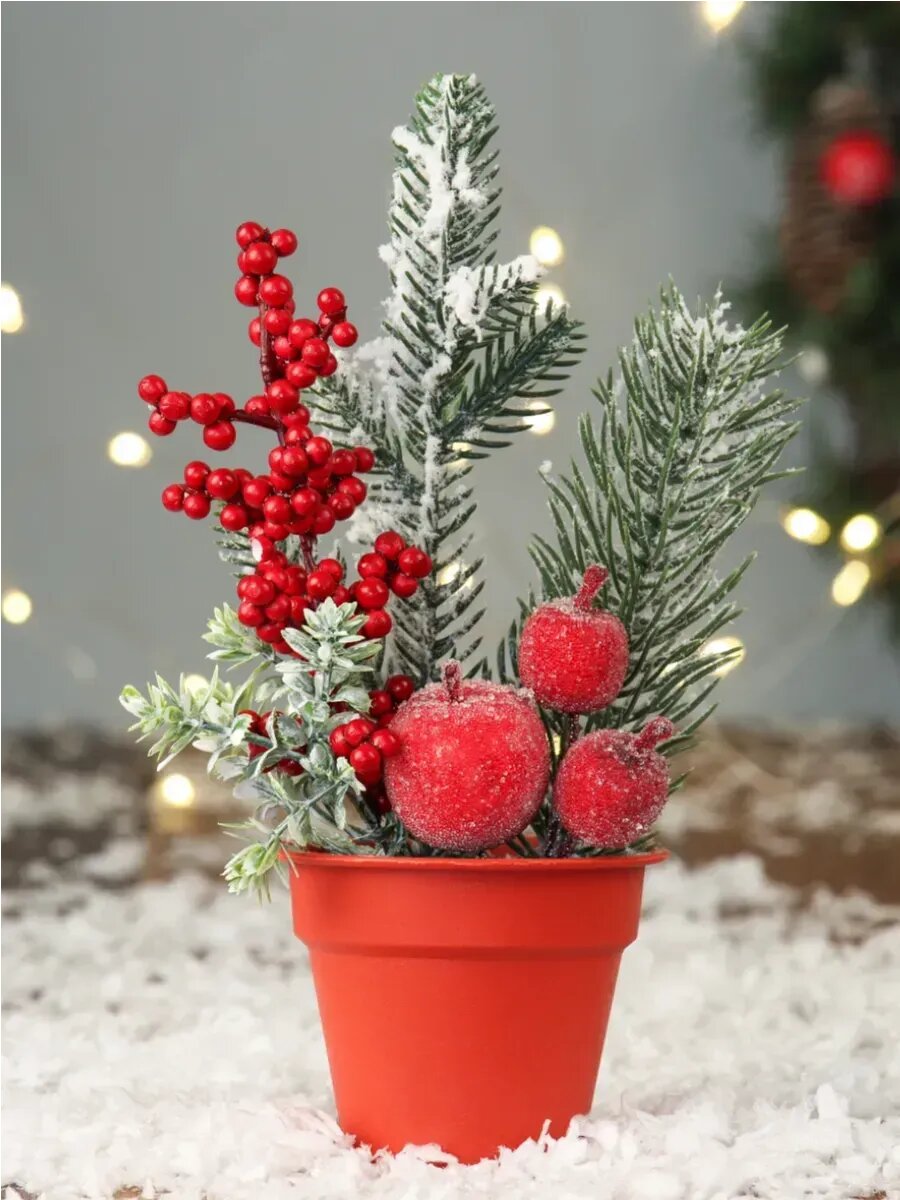 Новогодний декор для дома ветки пихты в горшке