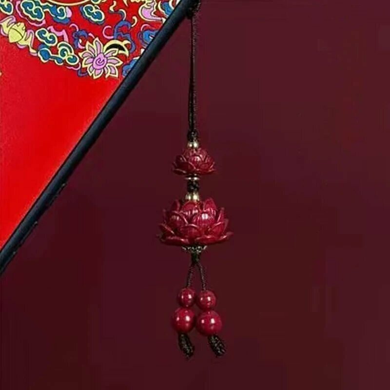 Натуральный брелок киноварь лотос для ключей авто в восточном стиле цепочка сумки подвеска талисман удачи 1 шт