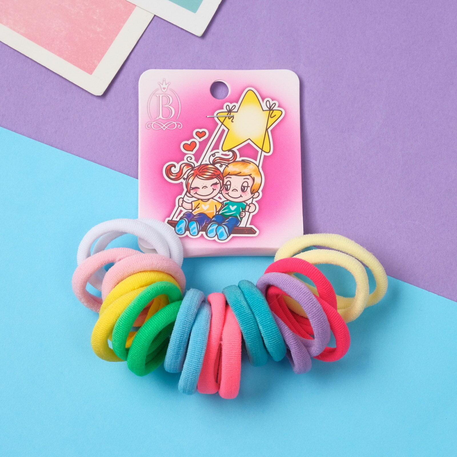 Резинки для волос "Амурные дела", набор 20 шт, звездная пара, 2 см, яркие, 4 шт.