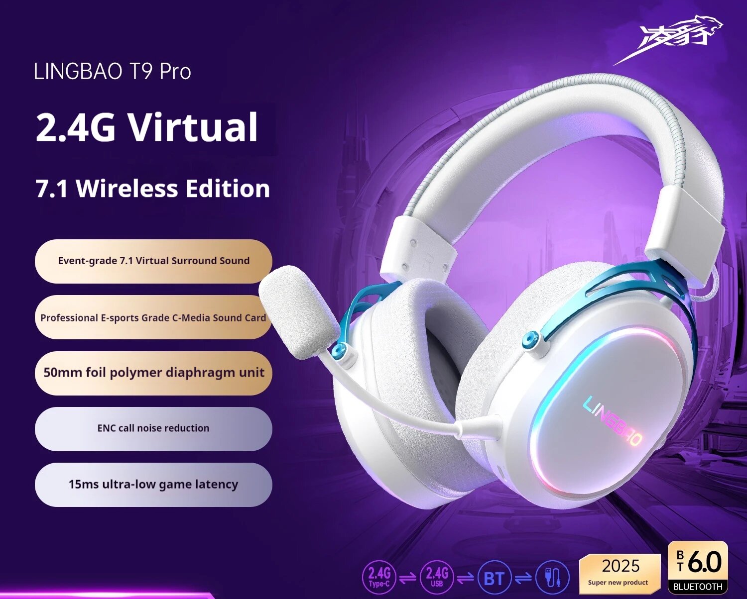 Lingbao T9 Pro Беспроводные RGB наушники
