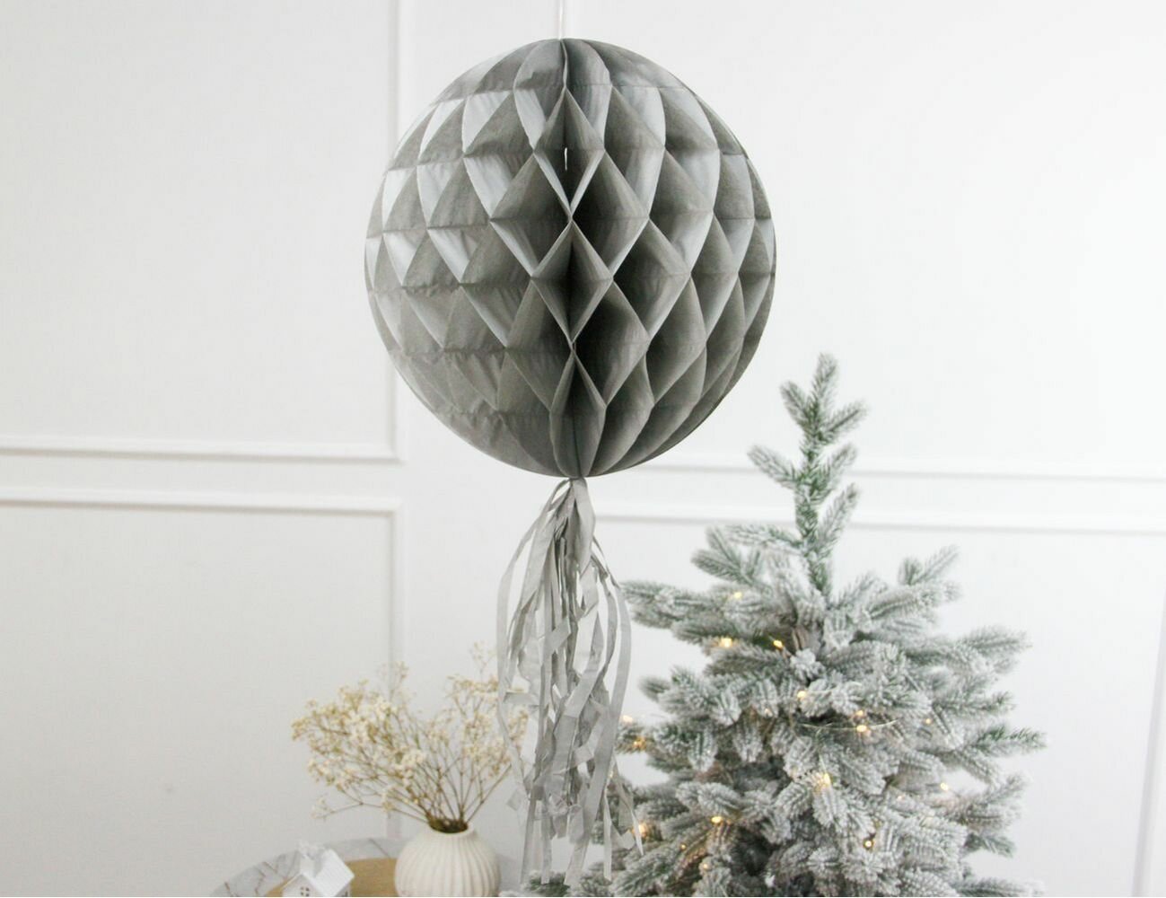 Подвесное декоративное украшение ШАР демьель, бумага, дымчато-серый, 30 см, Koopman International 491020530