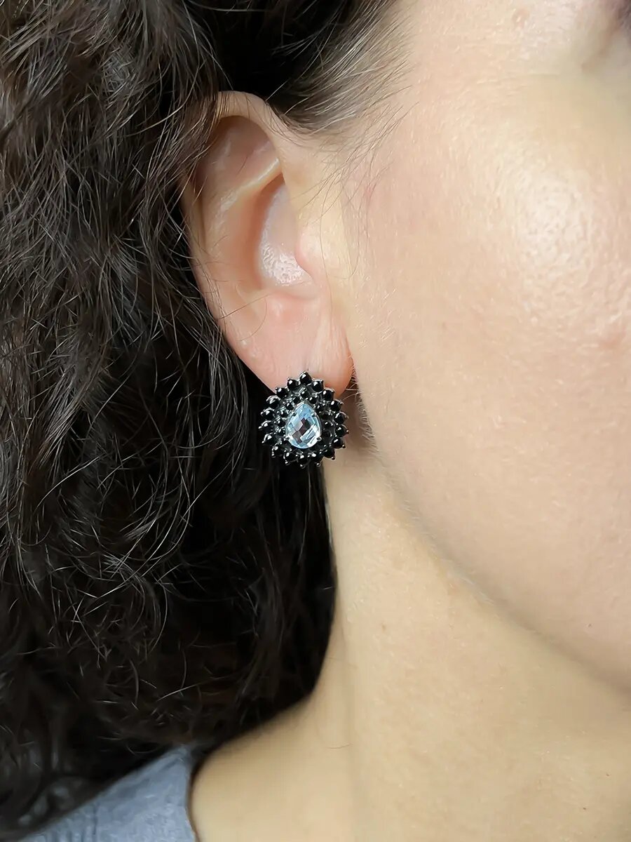 Серьги, серебро, 925 проба, чернение, шпинель, топаз