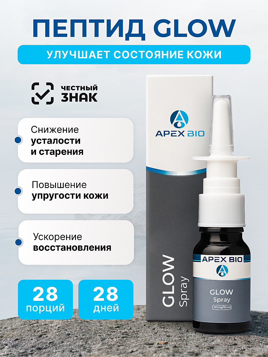 Пептид GLOW (Глоу) Спрей 70 mg, Apex Bio, для улучшения качества кожи, омоложение и восстановление организма
