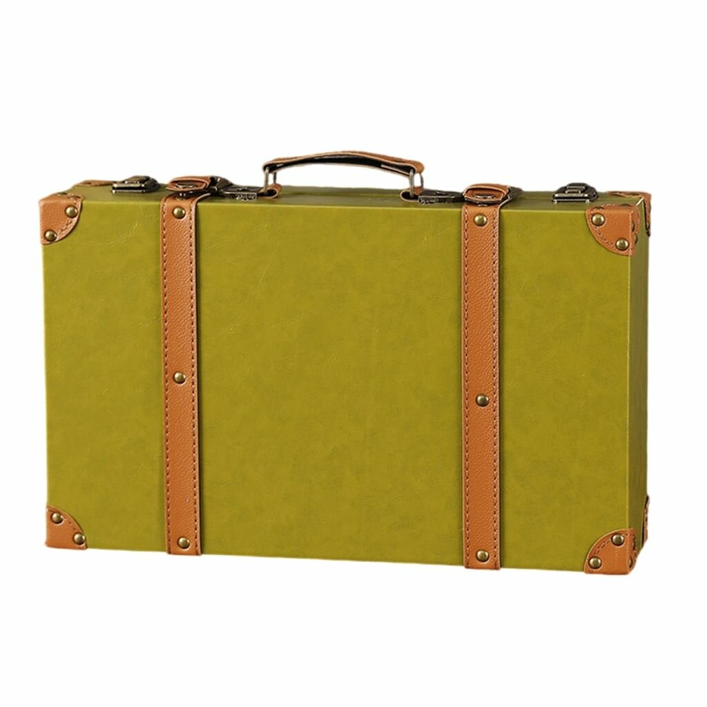 Ретро-чемодан, ящик для хранения старомодного домашнего кожаного чемодана, реквизит для фотосъемки, чемодан-оливково-зеленый B-большой