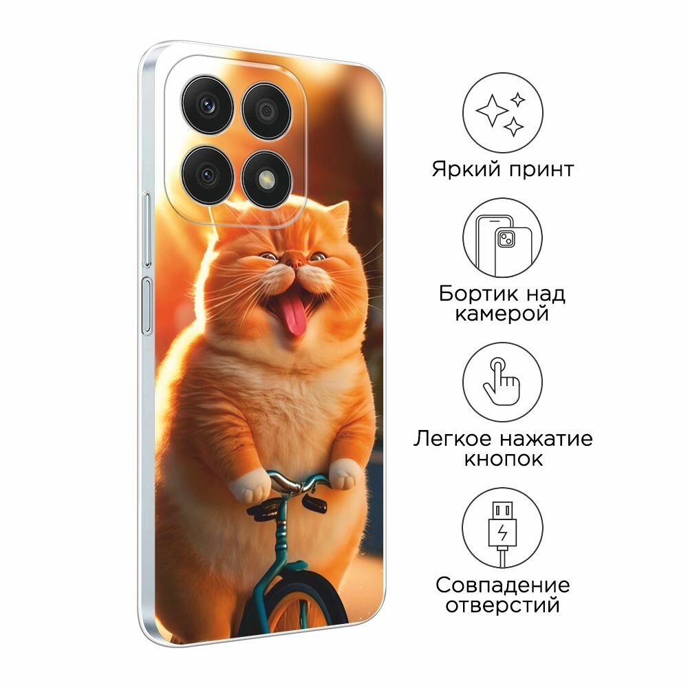 Силиконовый чехол на Honor X8A / Хонор X8A с принтом "Кот на велике" — фото 1
