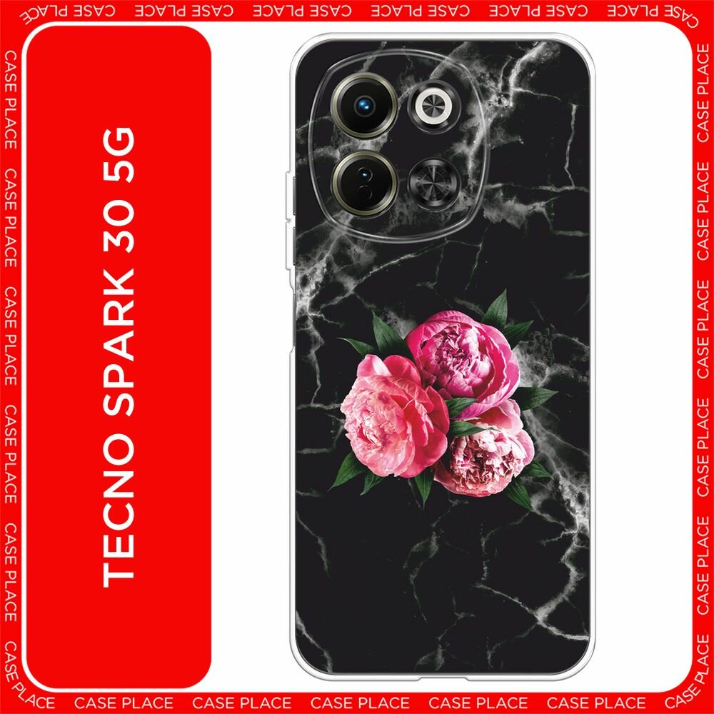 Чехол на Tecno Spark 30 5G / Текно Спарк 30 5G с принтом "Букет на черном мраморе"