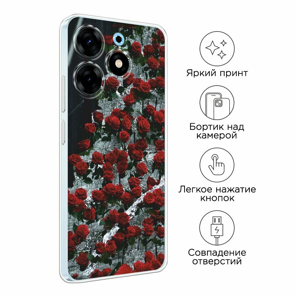 Чехол на Tecno Spark 10 Pro / Текно Спарк 10 Про с принтом Цветущие алые розы — фото 1