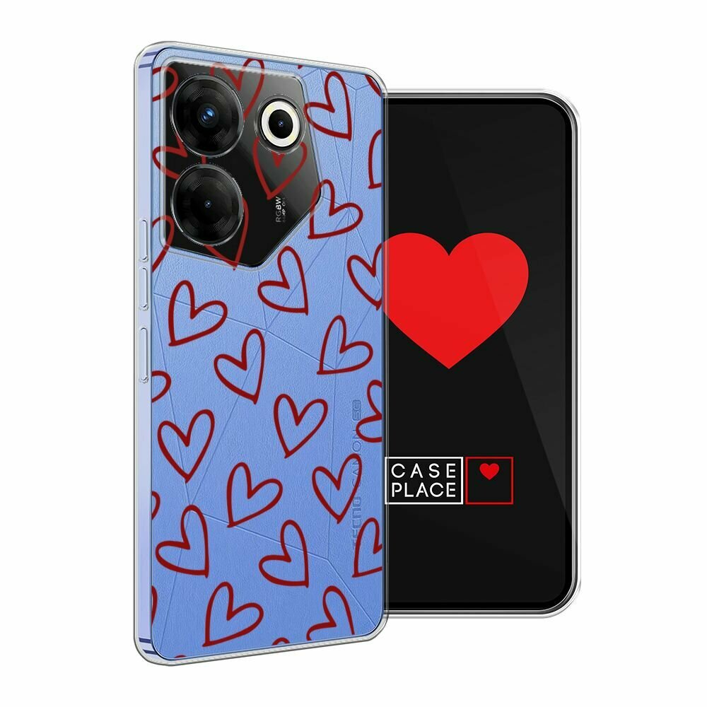 Чехол на Tecno Camon 20 Pro 5G / Текно Камон 20 Про 5G с принтом "Little hearts doodles 2 - 14 февраля", прозрачный — фото 1