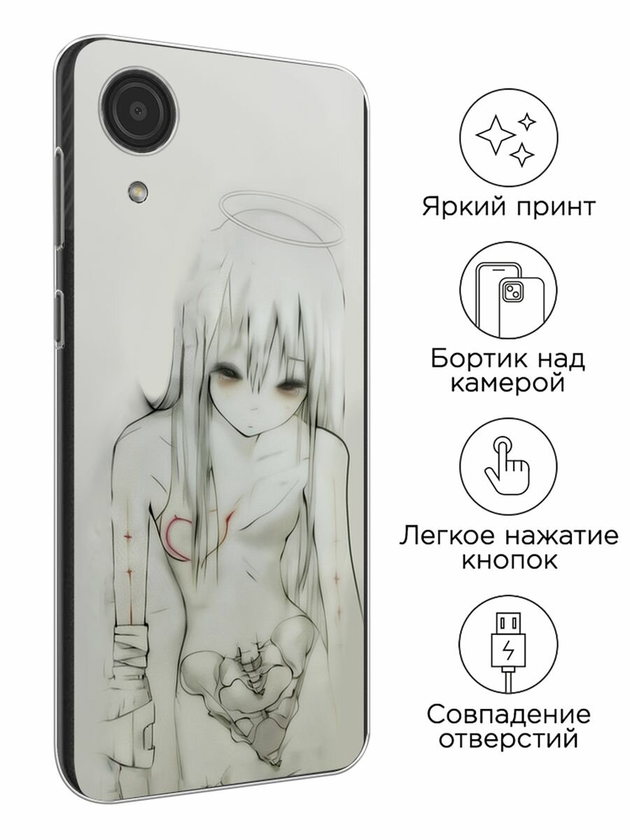 Чехол на Samsung Galaxy A03 Core / Самсунг Галакси А03 Core с принтом "Аниме рисунок чёрно-белый" — фото 1