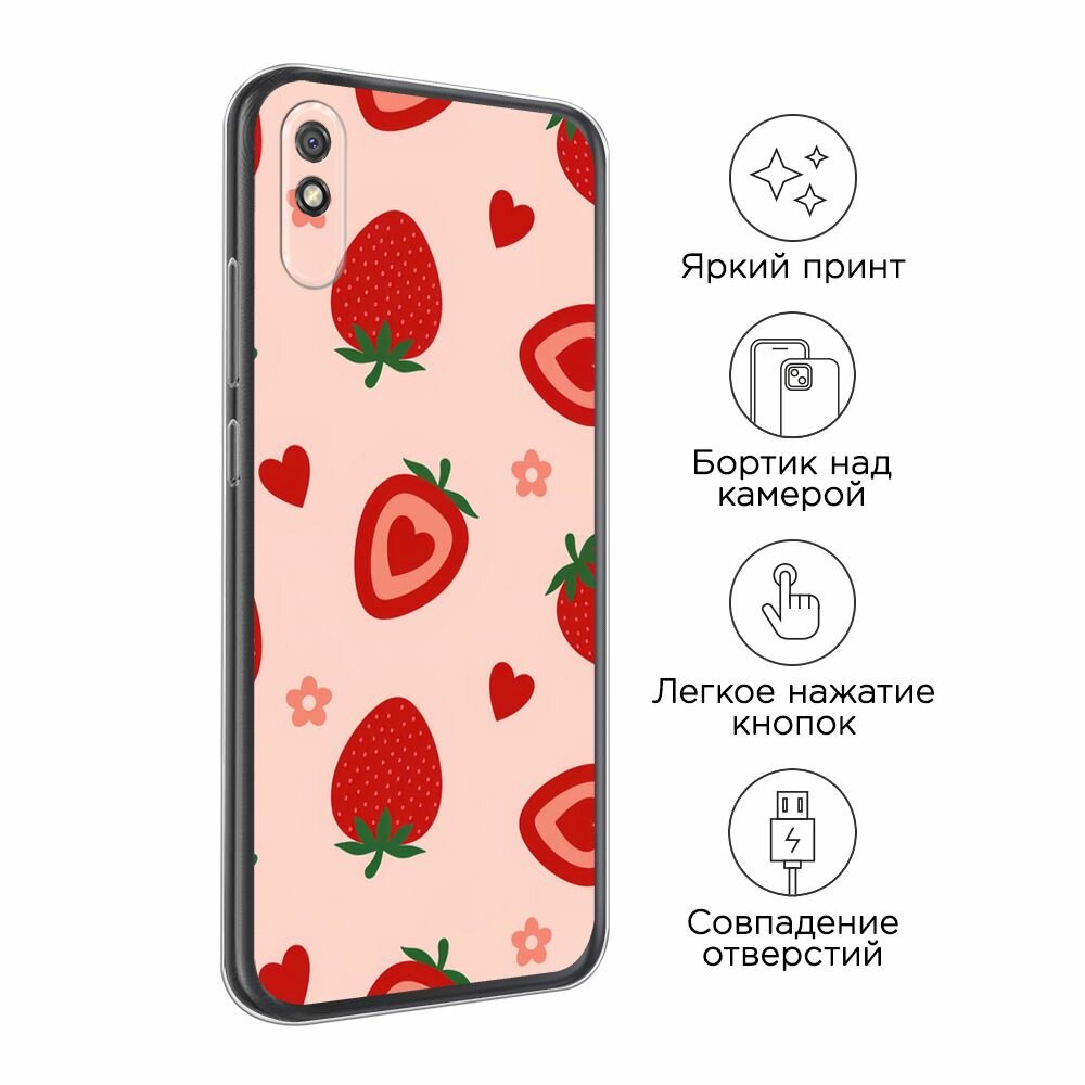 Чехол на Xiaomi Redmi 9A / Сяоми Редми 9А с принтом "Heart strawberries 1 - 14 февраля" — фото 1