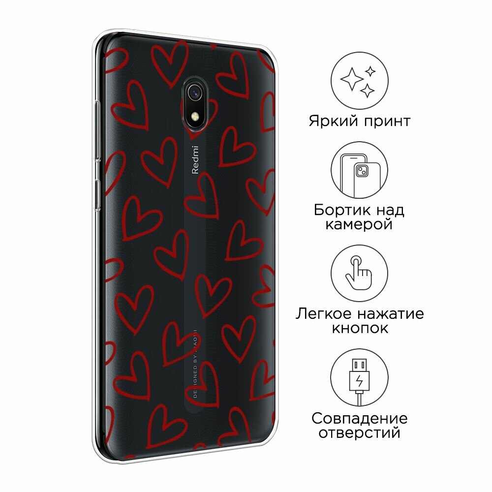 Чехол на Xiaomi Redmi 8A / Сяоми Редми 8А с принтом "Little hearts doodles 2 - 14 февраля", прозрачный — фото 1