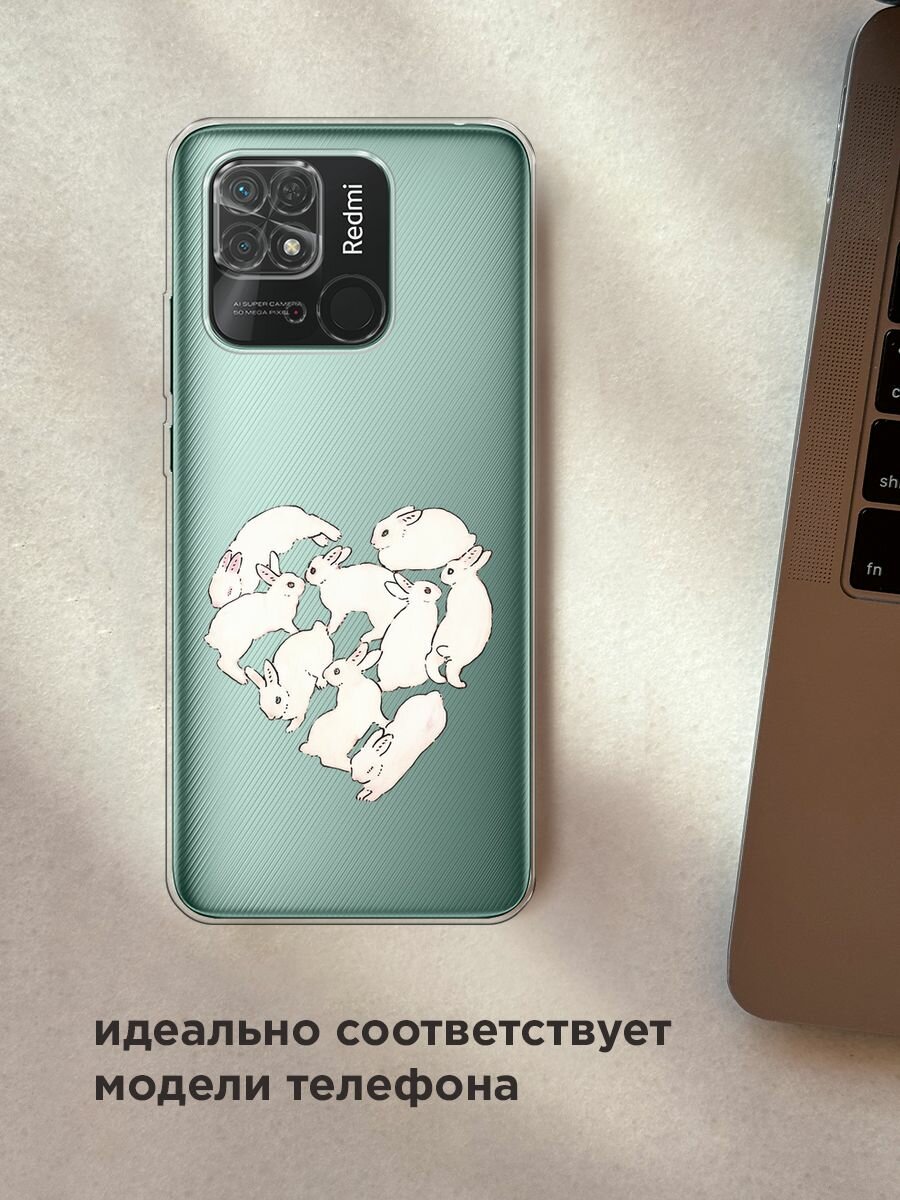 Чехол на Xiaomi Redmi 10C / Сяоми Редми 10C с принтом "Сердечко из кроликов 2 - 8 марта", прозрачный — фото 1