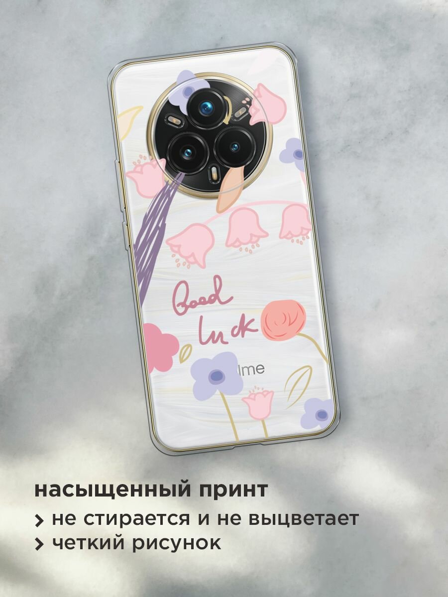 Чехол на Realme 14 Pro+ / Реалми 14 Про+ с принтом "Lucky flowers", прозрачный — фото 1