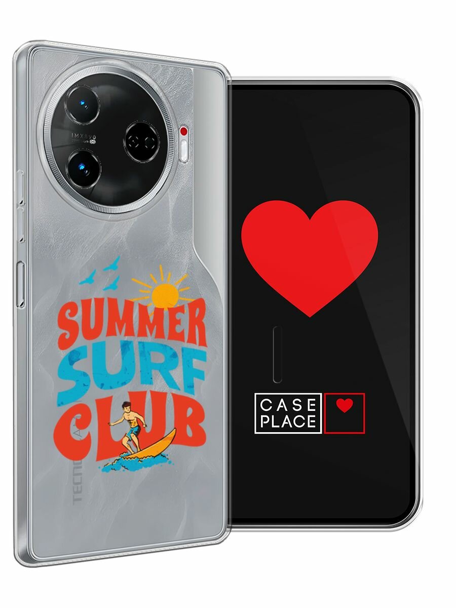 Чехол на Tecno Camon 30 Pro 5G / Текно Камон 30 Про 5G с принтом "Summer surf club", прозрачный — фото 1