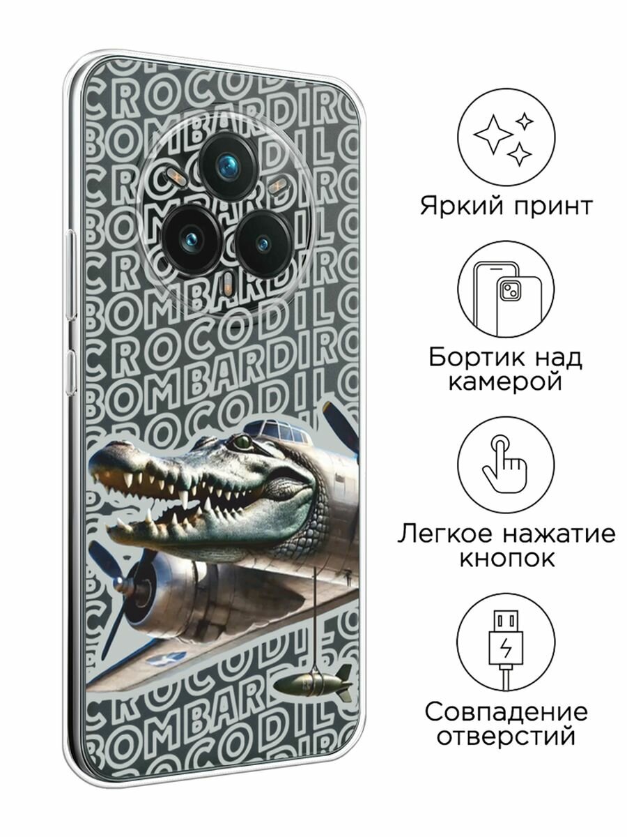 Чехол на Realme 14 Pro / Реалми 14 Про с принтом "Бомбардиро крокодило 2", прозрачный — фото 1