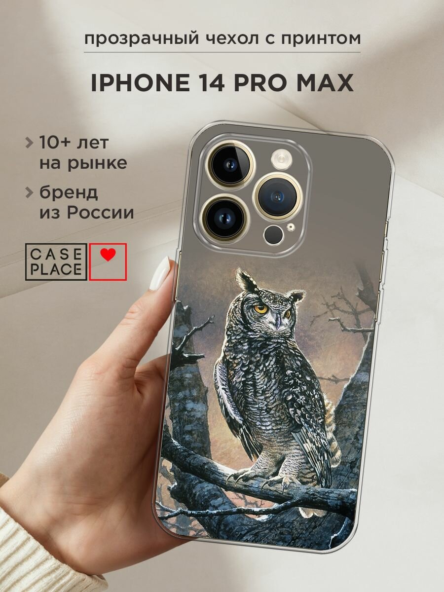Чехол на Apple iPhone 14 Pro Max / Айфон 14 Про Макс с принтом "Сова арт 5"